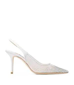 JIMMY CHOO Love 85 Embellished Slingback Pumps - White