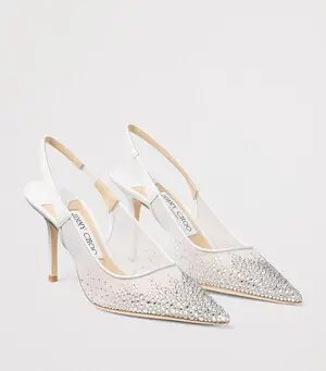 JIMMY CHOO Love 85 Embellished Slingback Pumps - White