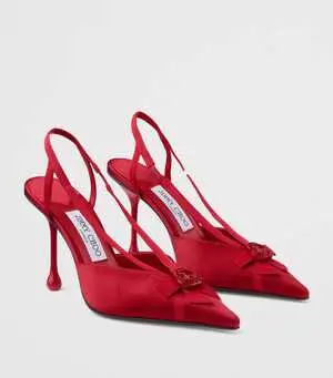 JIMMY CHOO Faya 95 Satin Slingback Pumps - Red