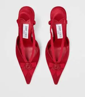 JIMMY CHOO Faya 95 Satin Slingback Pumps - Red