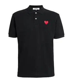 Play Comme Des Garcon Heart Logo Polo Shirt - Black