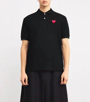 Play Comme Des Garcon Heart Logo Polo Shirt - Black