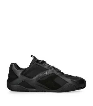 Versace Suede And Mesh Low-top Trainers - Black