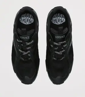 Versace Suede And Mesh Low-top Trainers - Black