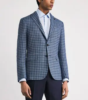Pal Zileri Wool-linen Check Brera Blazer - Blue