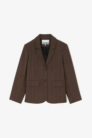 GANNI Double Breasted Blazer With Notched Lapel - Brown