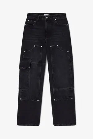 GANNI Audri Loose Fit Barrel Jeans - Black