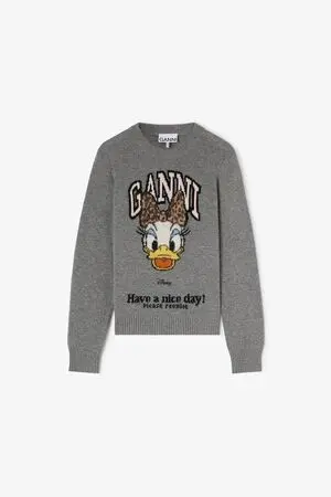 GANNI X Disney Daisy Duck Graphic Wool Sweater - Grey