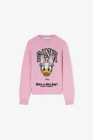 GANNI X Disney Daisy Duck Graphic Wool Sweater - Pink