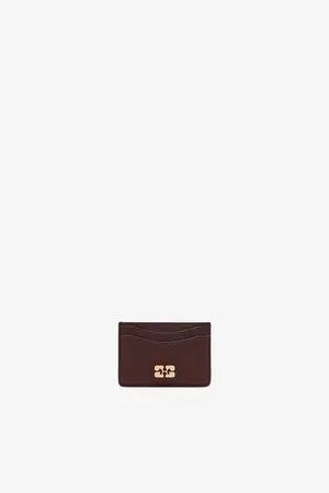 GANNI Bou Card Holder With Heart Studs - Brown