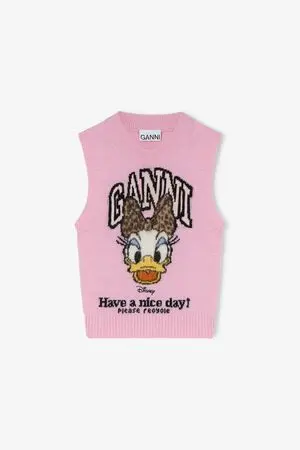 GANNI X Disney Daisy Duck Graphic Wool Vest - Pink