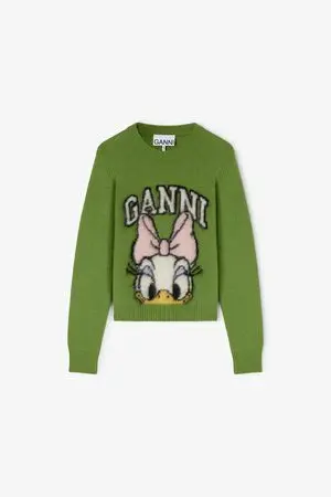 GANNI X Disney Daisy Duck Brushed Wool Sweater - Minced Herb