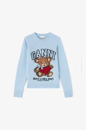 GANNI Graphic Wool Sweater - Blue