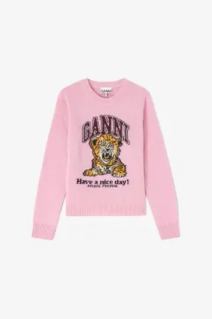 GANNI Graphic Wool Sweater - Pink