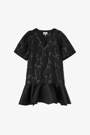 GANNI Satin Cloque Mini Dress - Black
