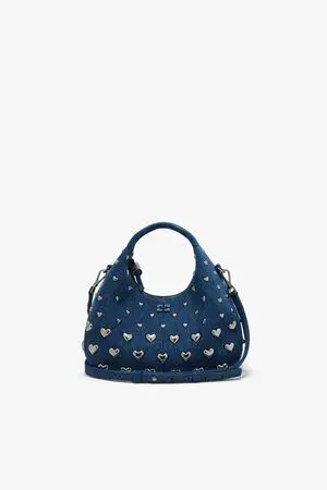 GANNI Denim Studded Mini Hobo Bag - Blue