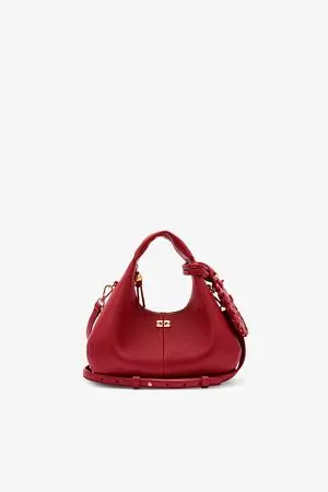 GANNI Grained Mini Hobo Bag Dark Red