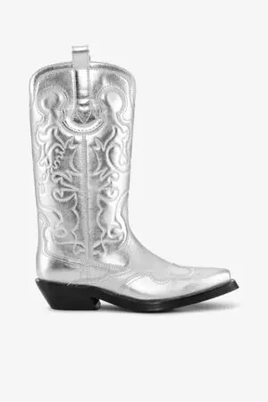GANNI Mid-shaft Western Boots - Silver
