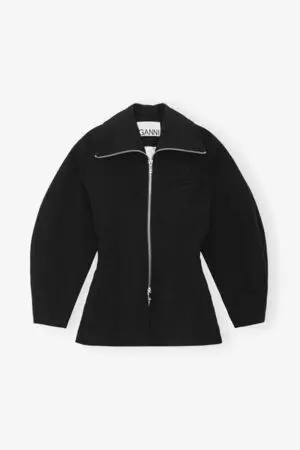 GANNI Bonded Crepe Curve Sleeve Jacket - Black