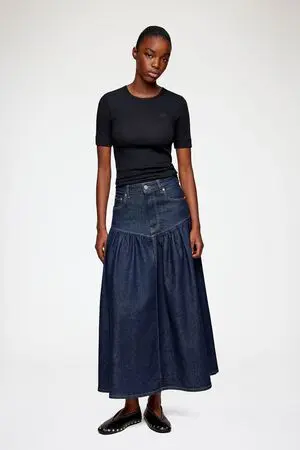 Women's Basque-Waist Denim Midi Skirts