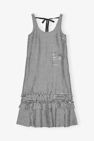 GANNI Crinkled Check Long Dress