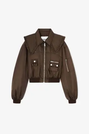GANNI Duchesse Nylon Bomber Jacket - Brown