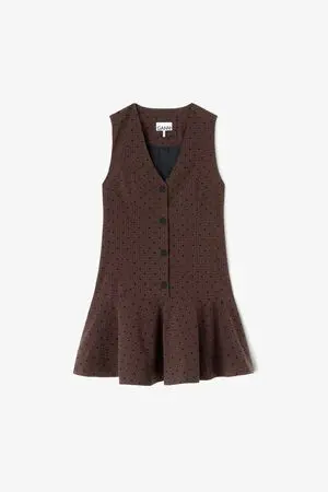 GANNI Flock Check Suiting Dress - Brown