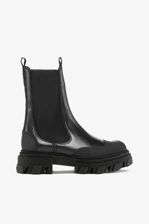 GANNI Cleated Mid Chelsea Boots - Black