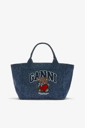 GANNI Denim Bear Tote - Navy