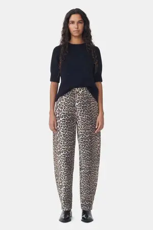 GANNI Mid-Rise Barrel Leg Jeans Leopard