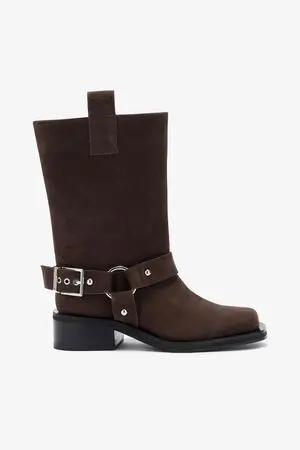 GANNI Mid-shaft Biker Boots - Brown