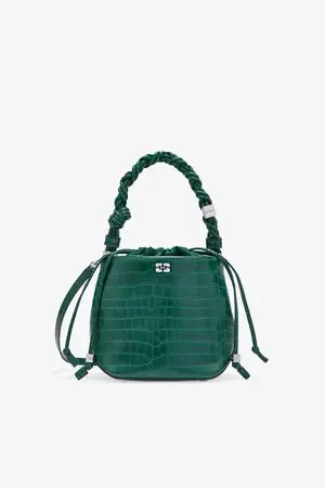 GANNI Patent Croco Bou Bucket Bag - Green