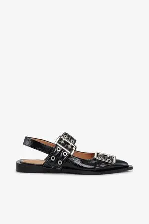 GANNI Buckle Ballerinas - Black