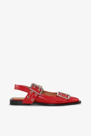 GANNI Buckle Ballerinas - Red