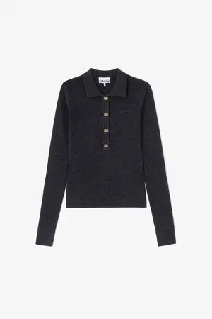 GANNI Knitted Polo Shirt - Mixed