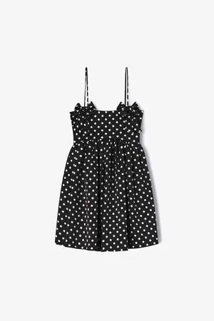 GANNI Polka Dot Satin Mini Dress With Bow Detail