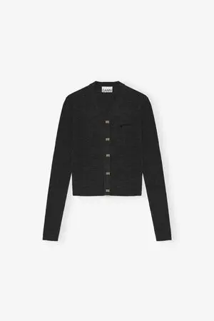 GANNI Mini Ribbed Merino Cardigan - Mixed