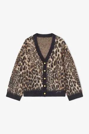GANNI Leopard V-neck Cardigan - Mixed