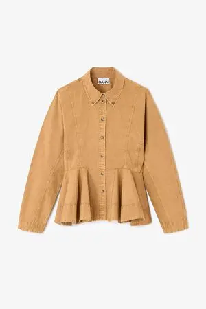 GANNI Washed Peplum Shirt - Beige