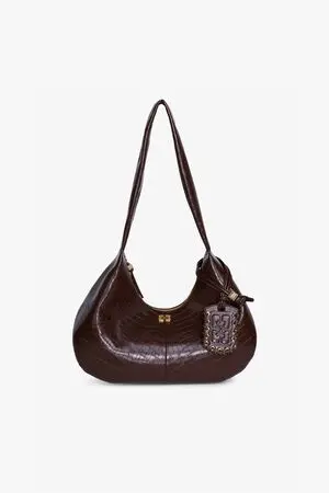 GANNI Croco Medium Hobo Bag - Brown