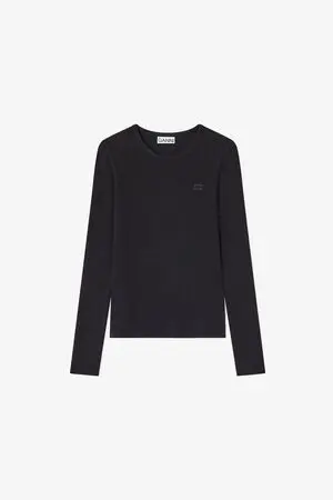 GANNI Ribbed Long-sleeve Top - Black