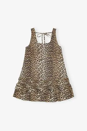 GANNI Leopard Cotton Poplin Mini Dress - Mixed