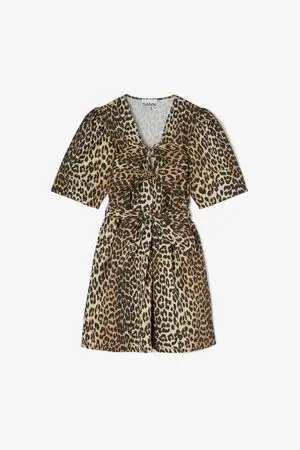 GANNI Leopard Cotton Mini Dress - Mixed