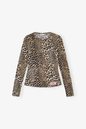GANNI Leopard Printed Mesh Top