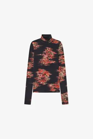 GANNI Floral Jersey Turtleneck - Black