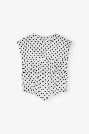 GANNI Polka-dot Satin Corset Blouse - White