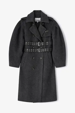 GANNI Wool Trench Coat - Mixed