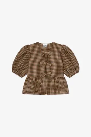GANNI Crinkled Check Blouse
