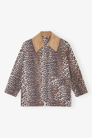 GANNI Leopard Printed Canvas Midi Jacket - Brown