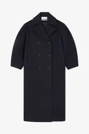 GANNI Oversized Wool Pea Coat - Navy